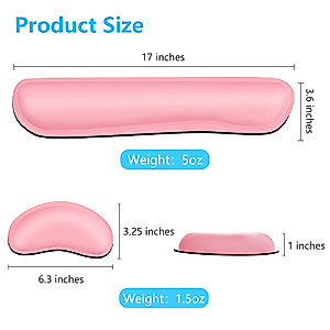 Dapesuom Keyboard Wrist Rest Set, Cute PU Leather Wrist Cushion for Computer Keyboard and Mousepad, Memory Foam Mouse Pad Rests Support with Non-Slip Base for Typing Pain Relief, Laptop, Pink