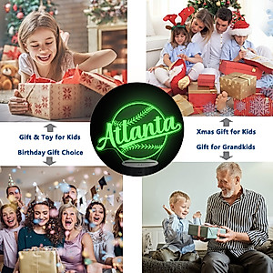 Baseball Gifts, Baseball Night Light, 3D Illusion Lamp for Boys Gift 16 Changing Color Remote Control Kids Room Lighting Ball Decor (Atlanta)