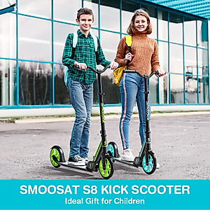 SmooSat S8 Kick Scooter for Kids Ages 8+, Teens & Adults, Super Smooth Ride, Up to 220 lbs, Adjustable Height, Ergonomic Y-Type Handlebar, Ideal Gift