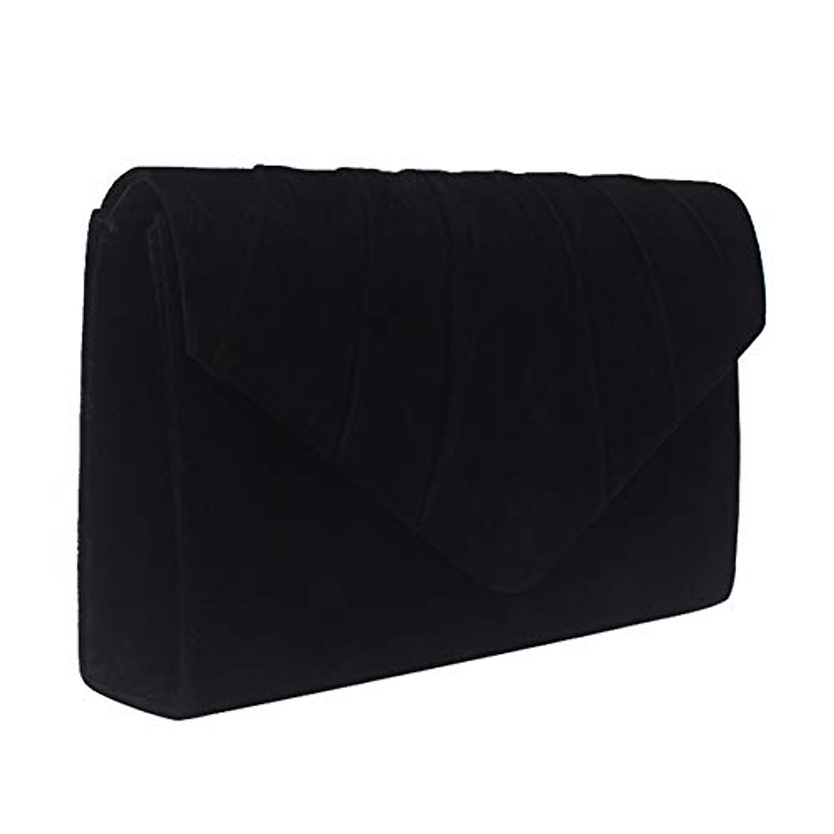ZIUMUDY Elegant Velvet Envelope Pleated Clutch Bags Wedding Evening Shoulder Chain Handbags (Black)