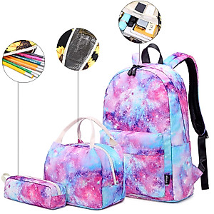 abshoo Lightweight Water Resistant Galaxy Backpacks for Teen Girls School Backpack with Lunch Bag (Galaxy Pink Set)