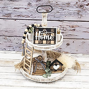 Farmhouse Tiered Tray Decor Items Set of 5 | Tiered Serving Decorative Tray | Rustic Farmhouse Decor | Wood Trays Home Decor | Farmhouse Kitchen Decor - Home [No Tray Included]