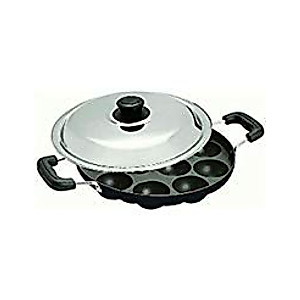 SHREESHANAIK Non Stick Appam Patra, Appam Maker, 12 Pits Appam Maker With Lid, 1 Spatula, 1 Scrubber