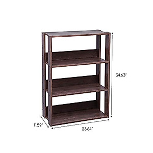 IRIS USA 3 Tier Height Adjustable Wooden Bookshelf, Simple Wide Bookcase, Natural Shelving, Dark Oak