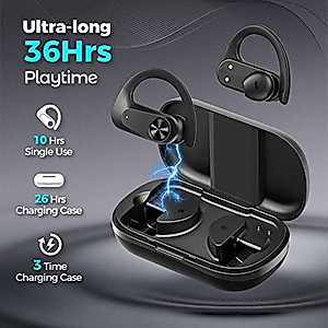 MSTHOO Wireless Headphones Sport, Bluetooth 5.3 Earbuds Earhook, LED Display,36H Playtime,One Button Control, USB-C Charging, Bass+ Running Bluetooth Earphones IPX8 with Built-in Mics for Workout Gym