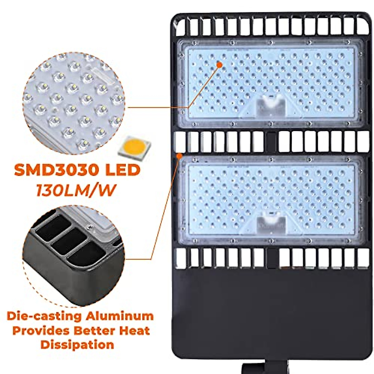 LED Parking Lot Lighting 300w - 39,000 Lumen - Super Efficiency LED Shoebox Pole Light - 5000K Bright White - Replaces 1200W Halide – Outdoor LED Area Lights – Trunnion Mount Yoke – ETL & DLC Listed