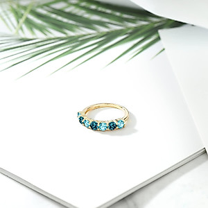 Gem Stone King 18K Yellow Gold Plated Silver Swiss Blue Topaz and London Blue Topaz Anniversary Ring For Women (1.40 Cttw, Gemstone Birthstone, Available in size 5, 6, 7, 8, 9)