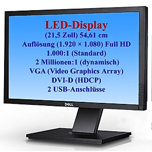 Dell Professional P2210H - LCD display - TFT - 22" - widescreen - 1920 x 1080 / 60 Hz - 250 cd/m2 - 1000:1 - 5 ms - 0.282 mm DVI-D, VGA, DisplayPort - black - with 3-Years Advanced Exchange Warranty