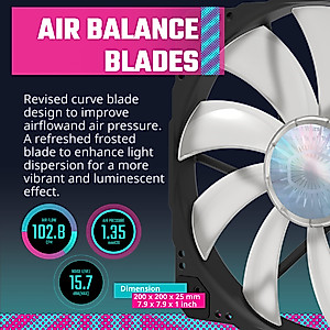 Cooler Master SickleFlow 200 ARGB Gen 2 Square Frame Fan, Customizable LEDS, Air Balance Curve Blade, Sealed Bearing, PWM Control for Computer Case