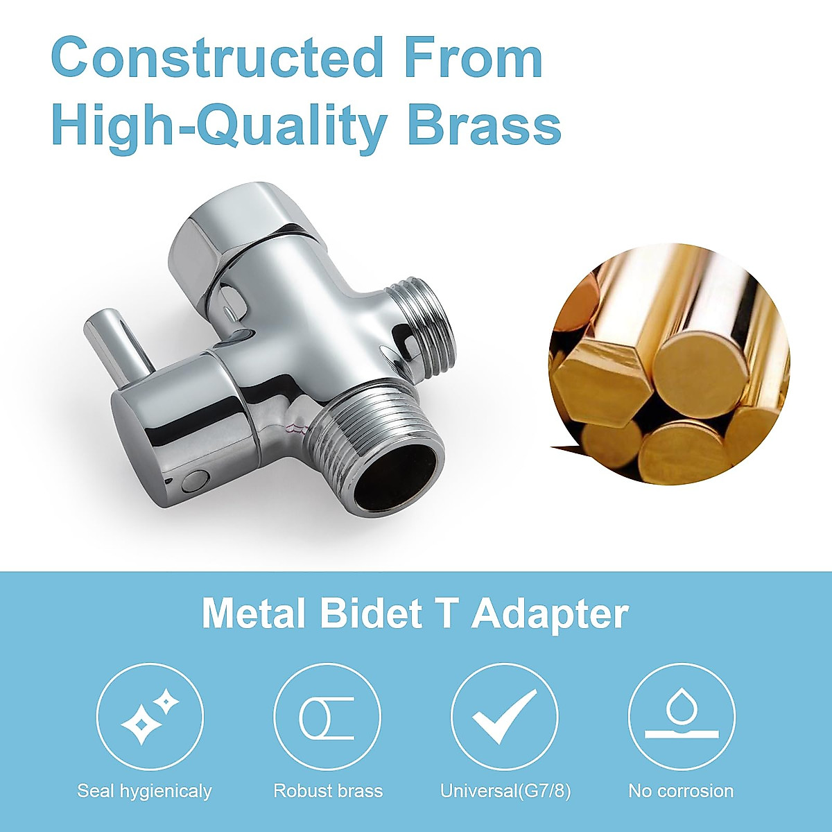 OFFO Shower Diverter Valve, T Adapter with Shut off Valve, 3 Way 7/8” or 15/16” x 7/8” or 15/16” x 1/2” All Metal T Valve Adapter Attachment for Sprayer Brass