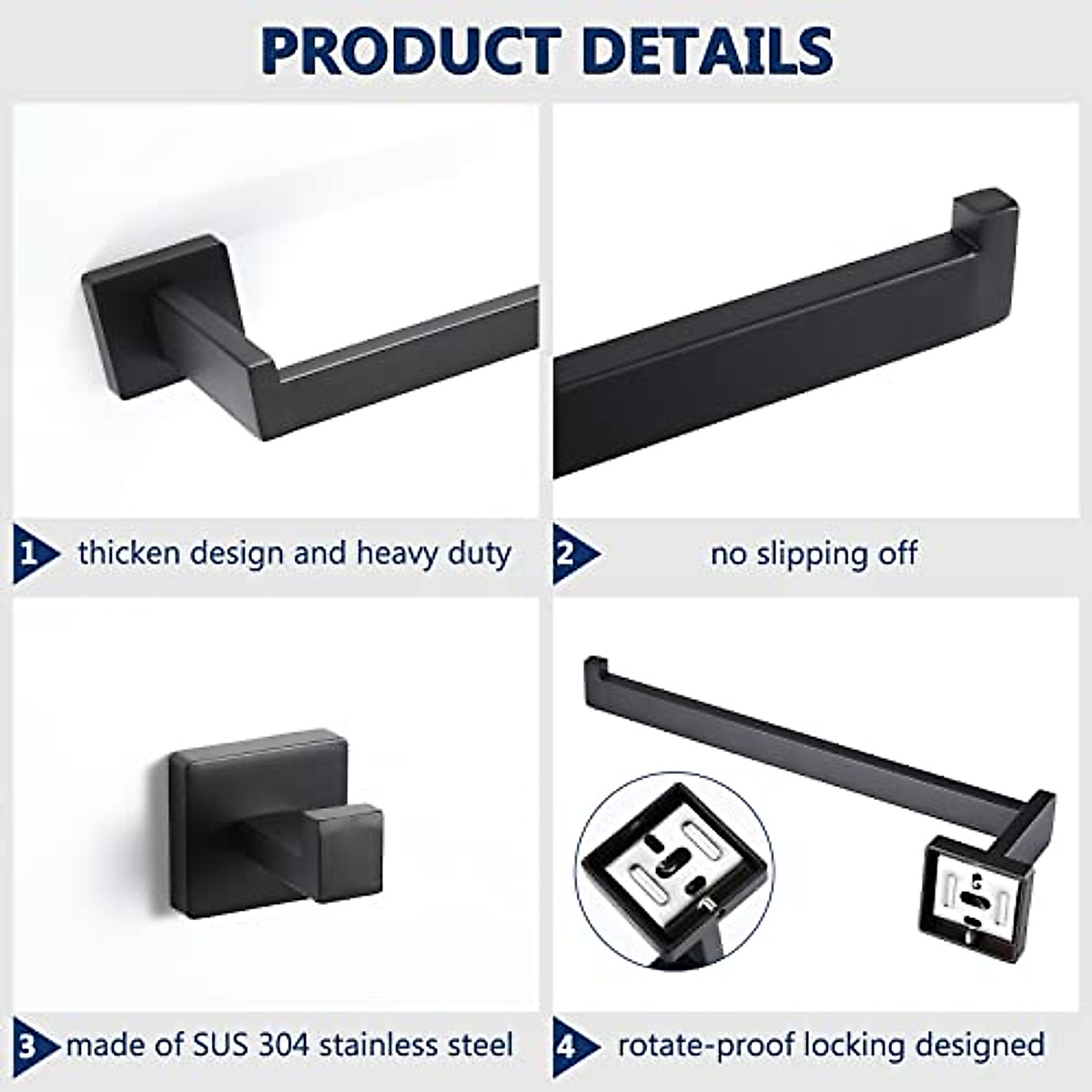 Sieral 8 Pcs Bathroom Hardware Accessories Set 24'' Towel Bar Stainless Steel Toilet Paper Holder and Hook, Wall Mounted Matte Black