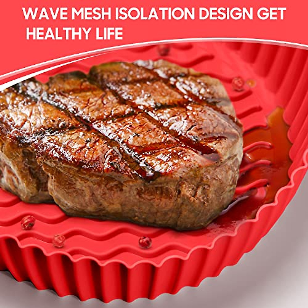 Air Fryer Liners, MIAOKE 8.5 Inch Silicone Air Fryer Liners with Silicone Oil Brush And Anti-Scald Gloves Set Heat Resistant Easy Cleaning Reusable Air Fryer Accessories 5 Pack- (Red/Pink)