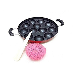 Non-Stick 12 Cavity Appam Patra Paniyarakkal,Nonstick cookware Appam Patra Paniyaram with Stainless Steel Without Lid 12 Cavity (Red with Handle)