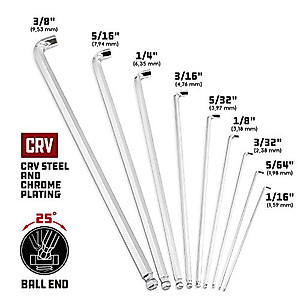 Powerbuilt 9 Piece SAE Stubby End, Extra Long Arm Ball End Hex Key Wrench Set, L-Wrenches for Tight Places, Storage - Blue 240099