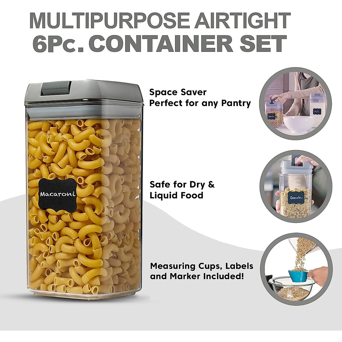 Shazo 6 PCs 1.2 Liter Airtight Food Storage Containers ‎with Lids - BPA Free Plastic Cereal Containers with Easy Lock Lids for Kitchen Pantry Organization