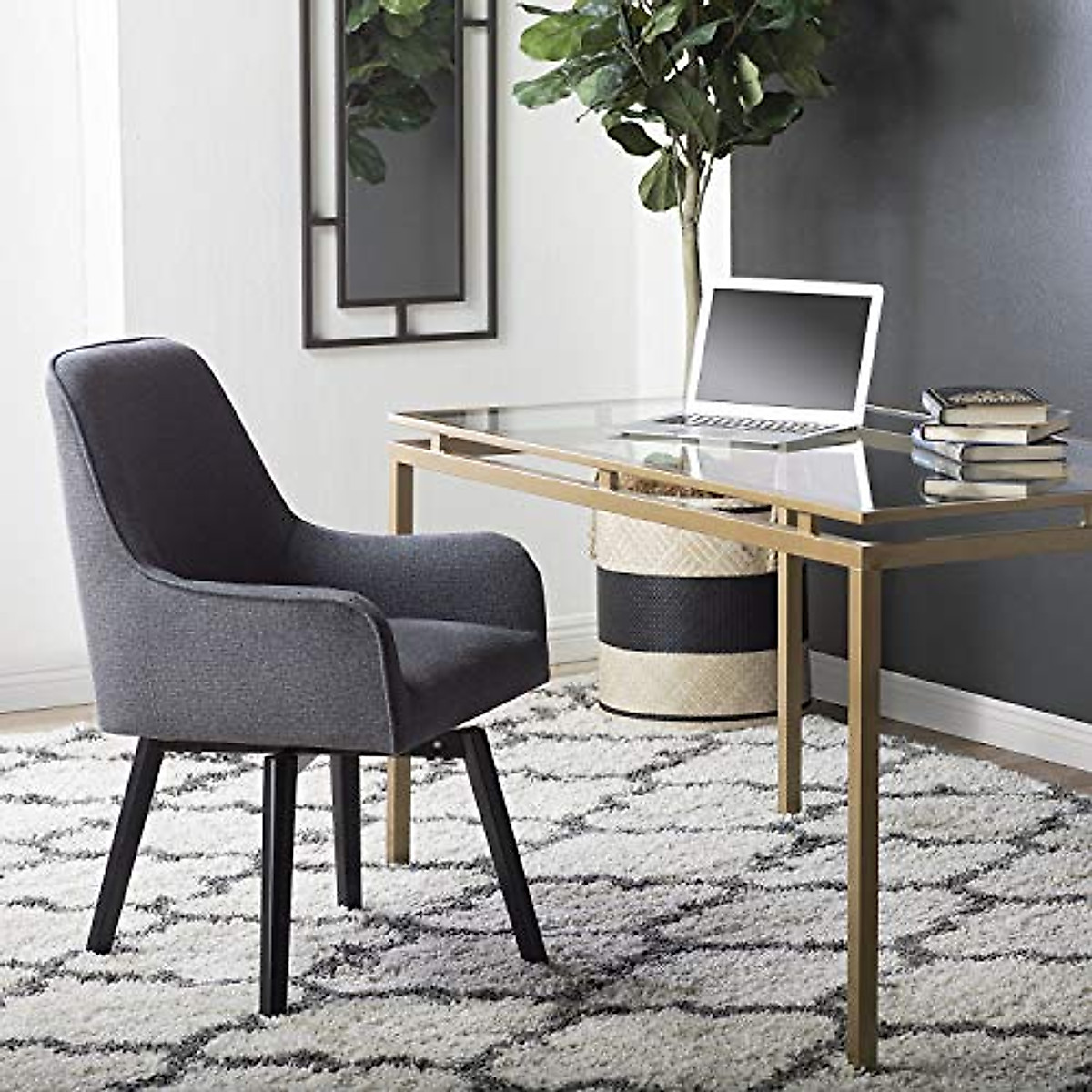 Studio Designs Home Contemporary Spire Luxe Swivel, Rotating, Upholstered, Accent Dining Arms and Metal Legs in Charcoal Gray Home-Office-Desk-Chairs, 25.5" W x 24" D x 35.5" H
