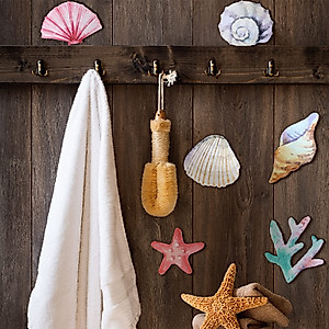 6 Pieces Beach Wall Decor Seashell Bathroom Decor Seashell Decor Ocean Seashell Starfish Wall Decor Beach Coastal Wooden Shells Starfish Beach Decorations for Home Bedroom Living Room Garden Nursery