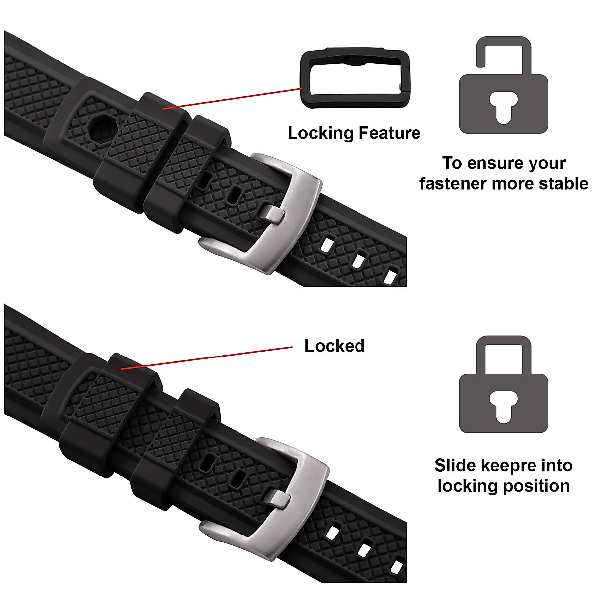 JWNSPA Fluorine Rubber FKM/FPM Watch Band - 20mm 22mm Quick Release Soft Diving Strap for Men Women(Black,22mm)