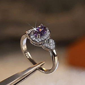 SCHZBSP S925 sterling silver vintage amethyst diamond ladies ring heart-shaped pavé cubic zirconia ring gorgeous CZ diamond ring eternal engagement ring ring fashion female ring (6)