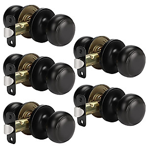 goldenwarm Black Passage Door Knobs, Matte Black Closet Door Knobs Interior, Black Passage Door Knobs Set for Hallway, Closet (5 Pack, Matte Black)