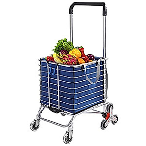Grocery Cart with Wheels Folding Shopping Cart with Large Heavy-Duty and Rolling Swivel Wheels, Utility Lightweight Stair Climbing cart with Removable Waterproof Canvas Bag