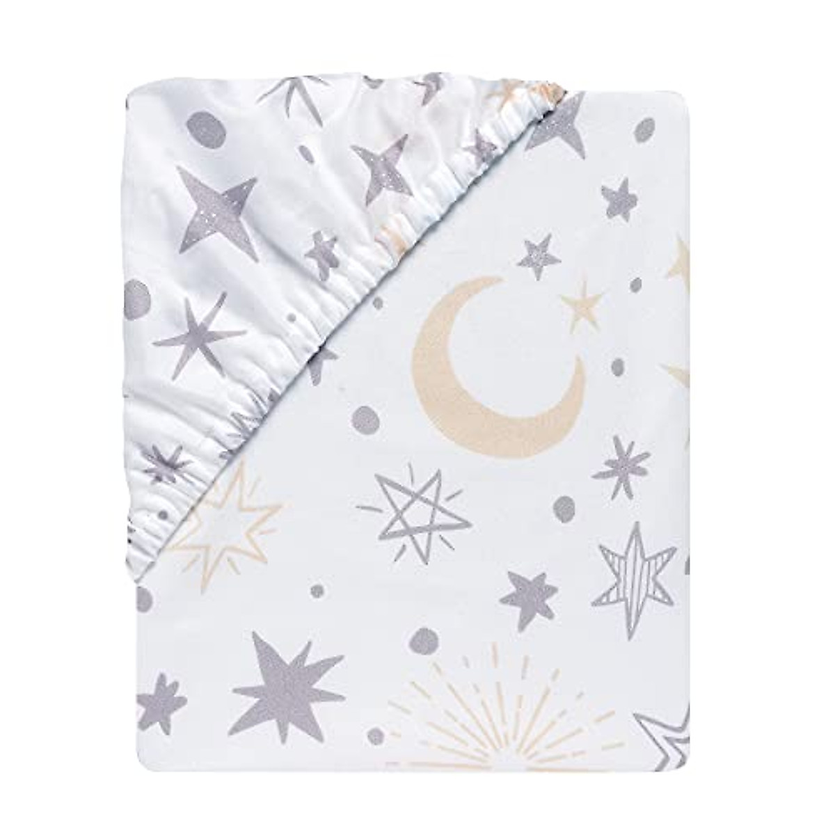 Lambs & Ivy Goodnight Moon 100% Cotton White Fitted Crib Sheet - Moon/Stars