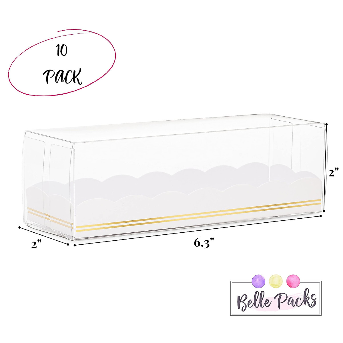 Chocolate Covered Strawberry Boxes Packaging - Set of 10 (6.3x2x2Inch) w/Gold Foil Design - Valentines Day Treat Boxes for Strawberries - Macaron Boxes as Truffle Boxes or Chocolate Strawberry Boxes