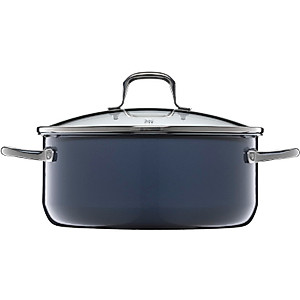 WMF Fusiontec Essential Large Cooking Pot, 20 cm, Glass Lid, Induction Stewing Pan, 2.4 L, High-Tech Ceramic, Scratch-Resistant, Uncoated, Dark Blue, Made in Germany