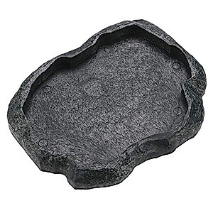 HEEPDD Reptile Bowl, Resin Rock Reptile Food and Water Feeder Pet Aquarium Ornament Terrarium Dish Plate for Tortoise Lizard Iguana(Dark Green M)