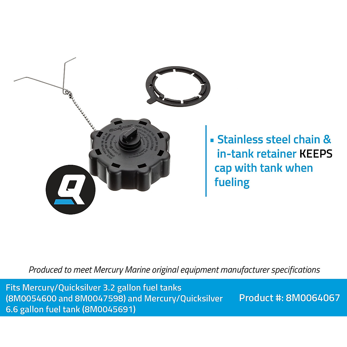 Quicksilver 8M0064067 Fuel Tank Replacement Diurnal Cap with in-Tank Retainer