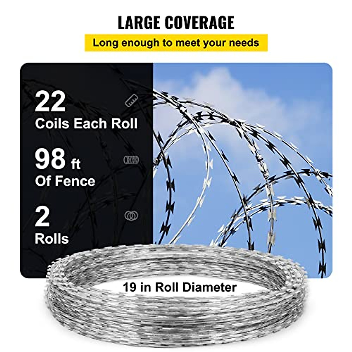 VEVOR 98FT Razor Wire, 98 FT, Sliver