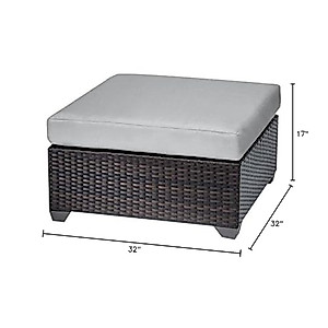 BOWERY HILL 17'' Resin Wicker/Fabric Thick Cushion Patio Ottoman in Gray