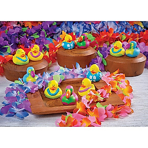 Beach Rubber Duckies - Set of 12 Fun Hawaiian Rubber Ducks for Car Decor and Tiki and Luau Party Favors