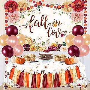 Fall Bridal Shower Decorations - Fall In Love Banner Balloons Set Fall Pumpkin Floral Theme Party Decorations for Fall Bachelorette Party Decorations,Wedding Anniversary Party Supplies