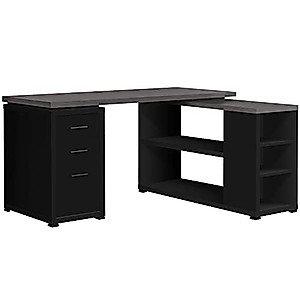 Monarch Specialties Computer Desk L-Shaped Corner Desk with storage - Left or Right Facing - 60"L (Black - Grey Top)