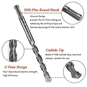 Mesee 6 Pcs SDS Plus Hammer Drill Bit Set Carbide Tipped SDS-Plus Rotary Hammer Drill Bits with Storage Box Rotary Electric Hammers Drilling Hole Tool, 6mm 8mm 10mm 12mm 14mm 16mm