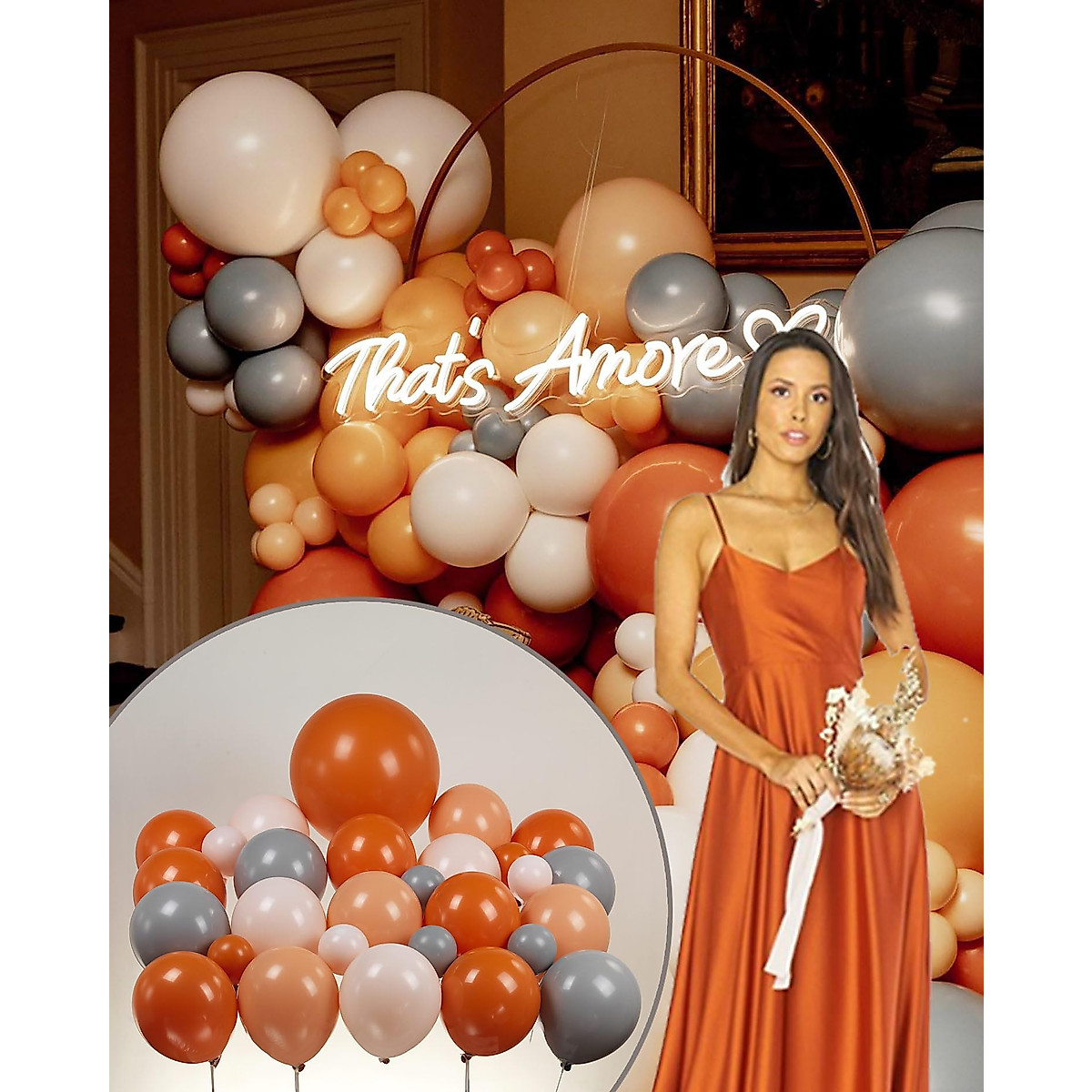 Neutral burnt orange balloon arch kit 130pcs with double stuffed Terracotta orange cream peach gray Balloons for autumn Baby Shower fall Birthday Boho Wedding bride to be decorations