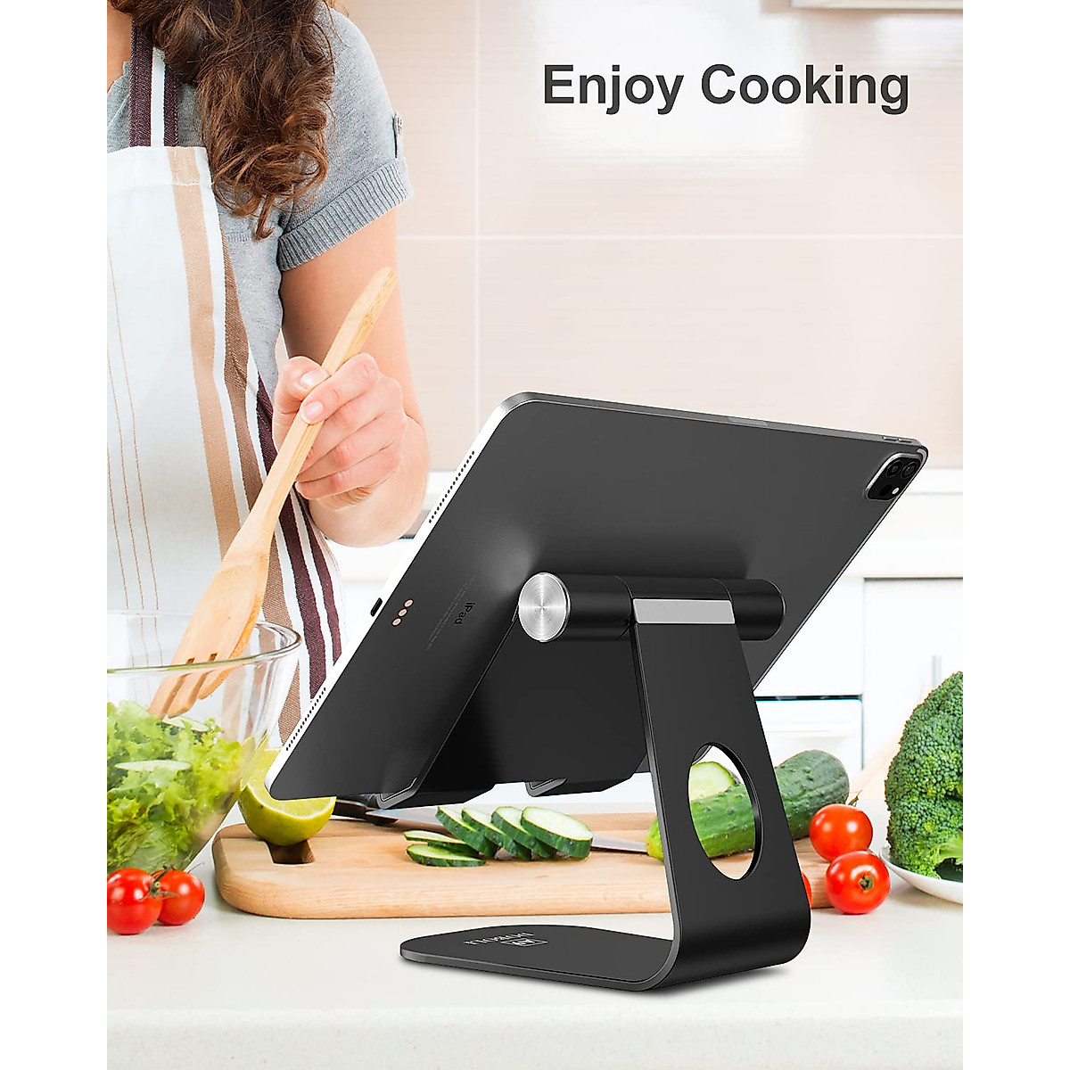 Doboli Tablet Stand Tablet Holder for Desk Adjustable Stand Foldable Tablet Holder Compatible with Ipad Galaxy Tab iPhone Kindle Black