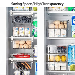 Mallyu (1 Pack Fridge Drawer Organizer, Refrigerator Drawers, Sturdy Pull Out Hanging Refrigerator Organizer Bins with Handle for Fridge Shelf Under 0.6", Storage Box for Snacks Egg Fruit Vegetable