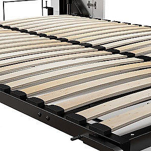 Bestar Orion Murphy Bed with Storage Cabinet and Fold-Out Desk (91W), Sleeping Arrangement with Work Surface, Full, White & Walnut Grey