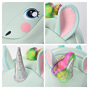 Unicorn Backpack with leash for Girls Kids Backpack Plush Unicorn Toy Bookbag (Green)