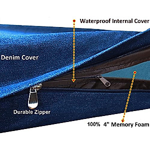 Dogbed4less XL Orthopedic Waterproof Memory Foam Dog Bed with Durable Denim Cover for Large Dogs and Extra Pet Bed Cover, 47X29X4 Fits 48X30 Crate