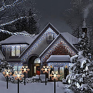 5 Pcs Solar Power Stake Lights Waterproof , 2 Lighting Modes Solar Outdoor Christmas Lights, Christmas Decoration Garden Path Lawn Courtyard Decoration (Snowflakes)