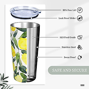 Yaxongx 20oz Tumbler Unique Lemon Double Wall Vacuum Insulated Coffee Mug with Lid and Metal Straw Brush Reusable Stainless Steel Water Bottle Travel Cup Gifts for Car Ice Drinks Hot Beverage