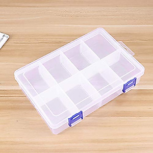 SEWACC Transparent Plastic Storage Box 8 Grids Portable Organizer Box with Adjustable Dividers Clear Crafts and Jewelry Storage Box for Beads Earring