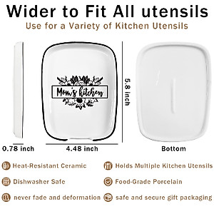 Hvukeke Ceramic Spoon Rest for Kitchen Stove Top Counter, Funny Mom's Kitchen White Spoon Holders for Chef, Mom Cute Kitchen Gift