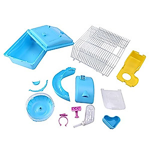 FDSF Pet Cage Hamster with Transparent Skylight Double Layer House for Hamster Golden Hamster Pet Blue