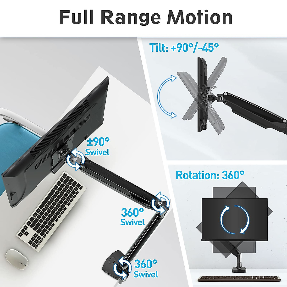 MOUNTUP Heavy Duty Single Monitor Stand Mount, with Desk Reinforcement Plate - Monitor Desk Clamp Mount for Max 35" Ultrawide Computer Screens up to 26 lbs, Computer Monitor Arm