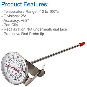 Milk Thermometer for Steaming Milk - Pot Thermometer for Yogurt, Coffee and Cheese Making Supplies with Clip Espresso Machine Accessories Bar Coffee Thermometer for Frothing Milk 165mm Probe