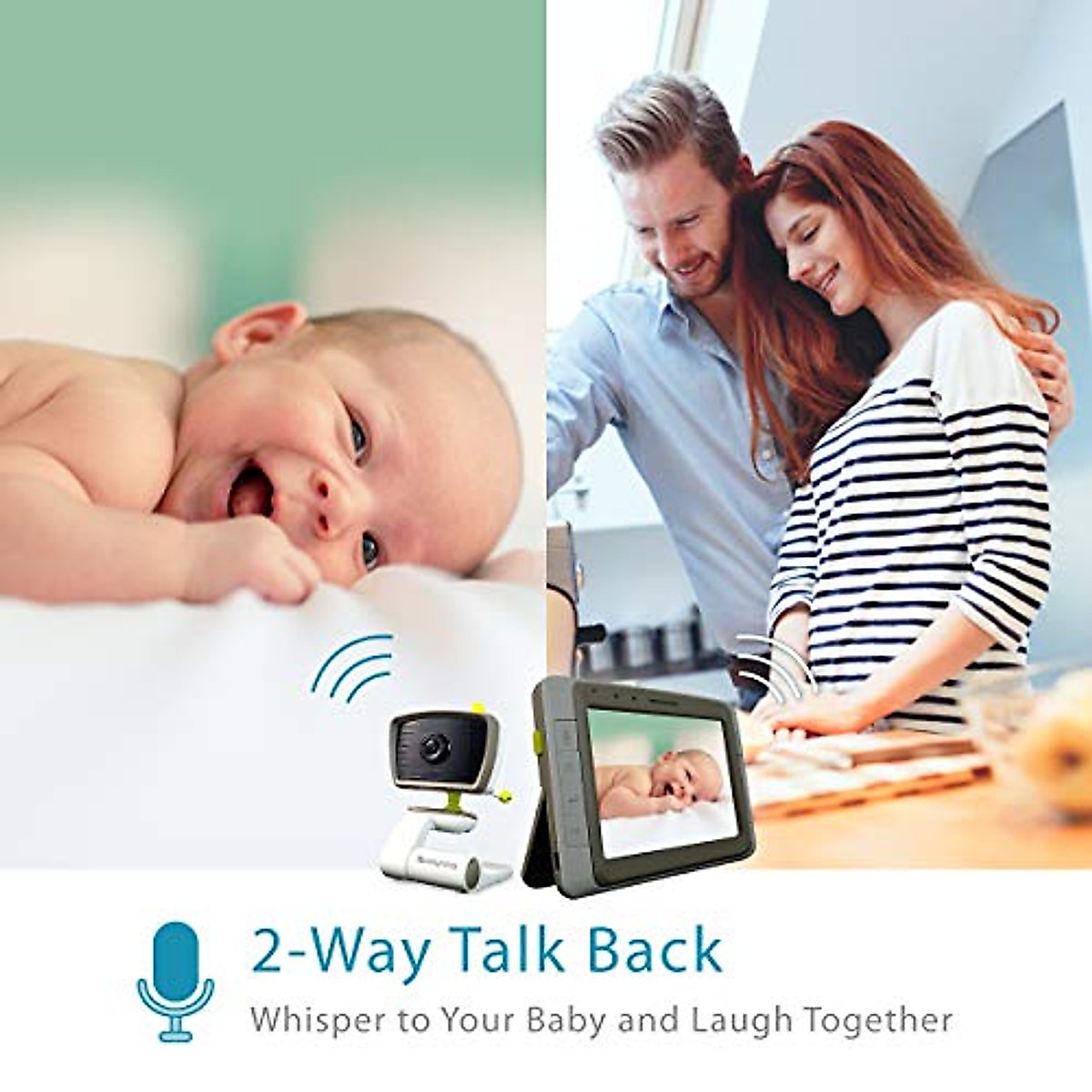 Moonybaby WideView 50 Baby Monitor with Camera and Audio, No WiFi, 5 Inches Large Display, Split Screen, Auto Night Vision, Zoom, Sound Activated, Temperature Alert, 2-Way Talk, Lullaby, 1000ft Range